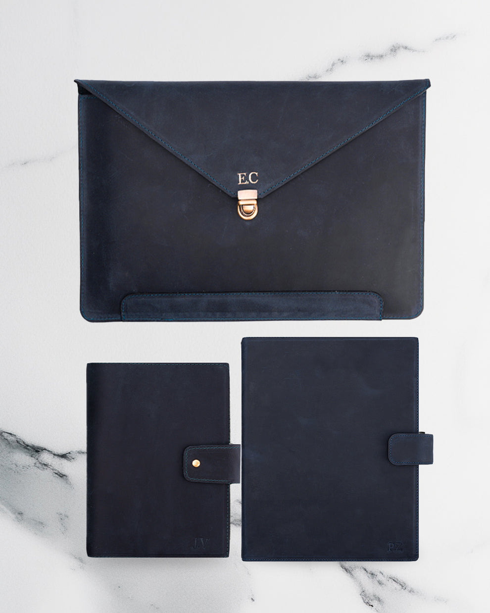 Dark Blue Diary Cover & A4 folder & Laptop Case (Set) - Real Leather – ITK